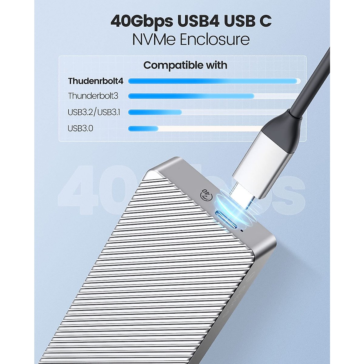 ORICO 40Gbps M.2 NVMe SSD Enclosure USB4 PCIe3.0x4 USB-C Aluminum Adapter, Upgraded NVMe PCIe 2280 M-Key External M2 Solid State Drive Enclosure, Compatible Thunderbolt 3/4 USB3.2/3.1/3.0/ Type C