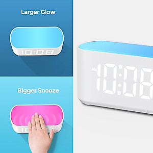ONLAKE Alarm Clock for Bedrooms, Large Display Digital Clocks with 2 Alarms, 7 Color Larger Night Light, Battery Backup, Dimmer, Adjustable Volume, Easy Snooze (White)