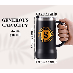 Onebttl Personalized Travel Mug with Handle, Beer Stein for Men, Funny Custom Alcohol Gifts for Beer Lovers, Unique Birthday Christmas Gifts for Him, the Man the Myth the Legend, A