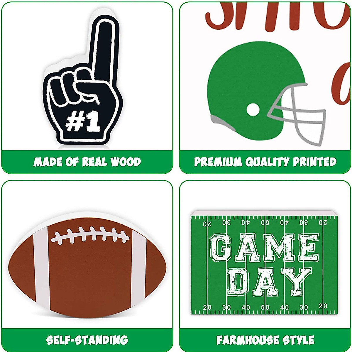 Satiable Football Party Decorations, 4 Pcs Football Tiered Tray Decor, Saturday are for Football Wooden Signs Game Day Wood Block Farmhouse Rustic Tiered Tray Items for Home Kitchen Table Bookshelf