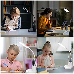 Vicsoon Desk Lamp, LED Desk Lamp for Home Office, Touch Table Lamp with 3 Color Modes 360° Adjustable Arm, Dimmable Desk Light with Pen Phone Holder, White