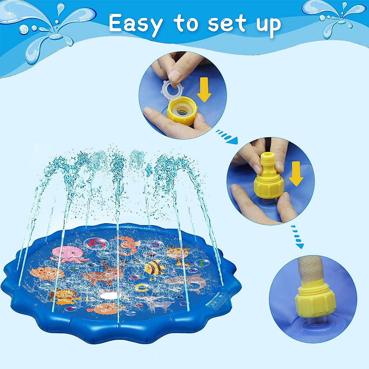 QDH Splash Pad Sprinklers for Kids Dogs 68'' Splash Play Mat Summer Outdoor Water Toys for Toddlers Baby Wading Pools Outside Backyard Kids Sprinkler