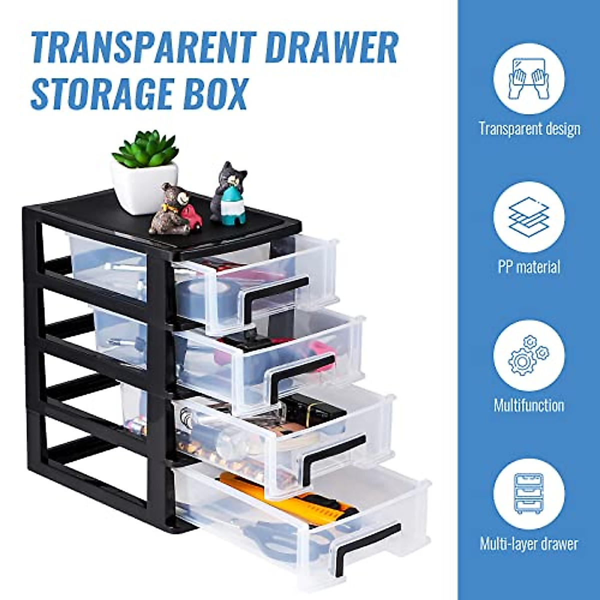 Plastic Drawer Type Closet Four- layer Storage Cabinet Pull Out Bin Organizer Drawer, Dresser Organizer Home Dresser Portable Storage Cabinet for Desk, Shelf, Cupboard, or Cabinet Organization