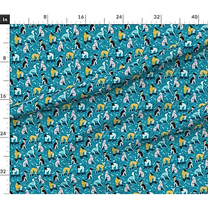 Spoonflower Fabric - Small Scale Greyhounds Turquoise Greyhound Dogs Breeds Hound Printed on Petal Signature Cotton Fabric by The Yard - Sewing Quilting Apparel Crafts Decor