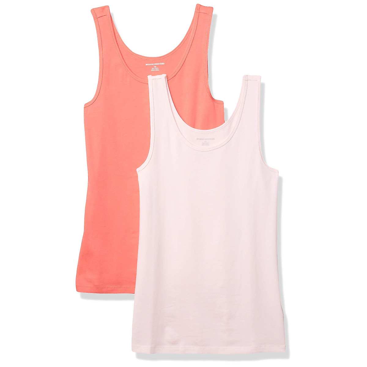 Amazon Essentials Women's Slim-Fit Tank, Pack of 2, Coral Pink/Pink, Medium