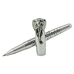 erofa Fuliwen Rollerball Pen, Silver Stainless Steel Body Elephant Pattern Gift Pen