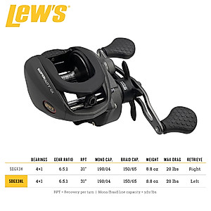Lew's SuperDuty GX3 Baitcast Fishing Reel, Left-Hand Retrieve, 6.5:1 Gear Ratio, 5 Bearing System with Stainless Steel Double Shielded Ball Bearings