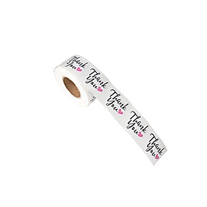 Thank You Stickers - Roll of 500 Labels with Pink Hearts - Cute Mailing Envelope Seals -Small Business Shipping Supplies - Packaging Orders with Poly Mailers and Boxes