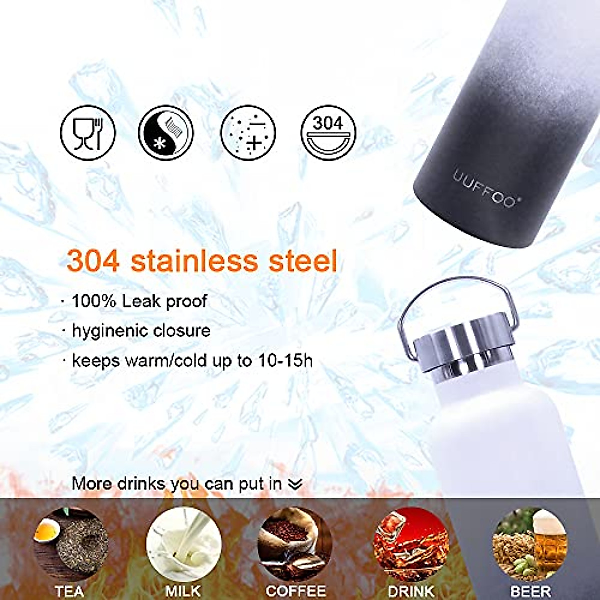 Stainless Steel Vacuum Flask, 750ML/25 oz Double Wall Vacuum Insulated Water Bottle, Portable Travel Vacuum Flask for Outdoor Sports Travel and Office.(Black）