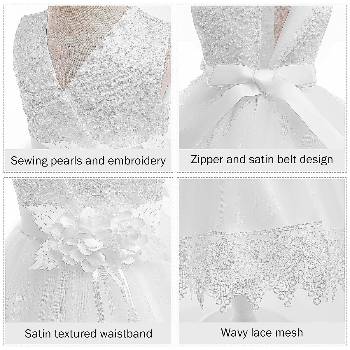 LZH Baby Girl Party Dress Baby Christening Outfit Girl Baby Girl Dresses 0-3 Months Fancy First Baptism Elegant Party D-White