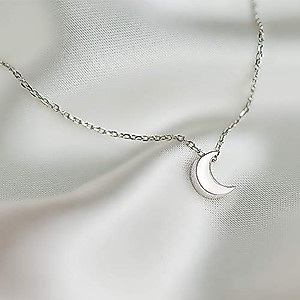CISHOP Crescent Moon Necklace High Polished Sterling Silver Pendant Necklace for Women Jewelry