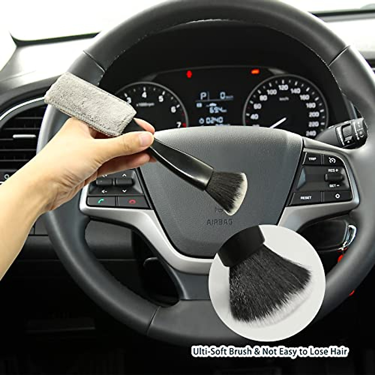 2 Pcs Double Head Brush for Car Cleaning, Portable Car Interior Detailing Brush Car Dust Brush, Auto Detail Brush Exterior Soft Bristles Car Seat Brush for Cleaning Air Vent Dashboard (Blue & Black)