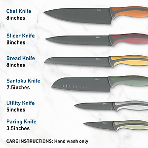 Oster Ronnan 12 Piece Knife Set, 6 Assorted Color Knives w/Nonstick Blades and 6 Sheaths