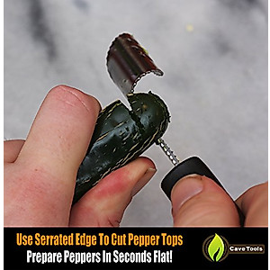 Cave Tools Jalapeno Pepper Corer and Deseeder to Peel or Slice Off Bell, Banana, or Chili Pepper Tops/Stems For Roasting Poppers on Grill, Smoker, or Oven - Kitchen and BBQ Accessories