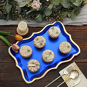 Efavormart 10 Pack | Elegant Royal Blue/Gold Rim Disposable Serving Trays, Heavy Duty 400 GSM Paper Rectangular Party Platters - 14"X10"