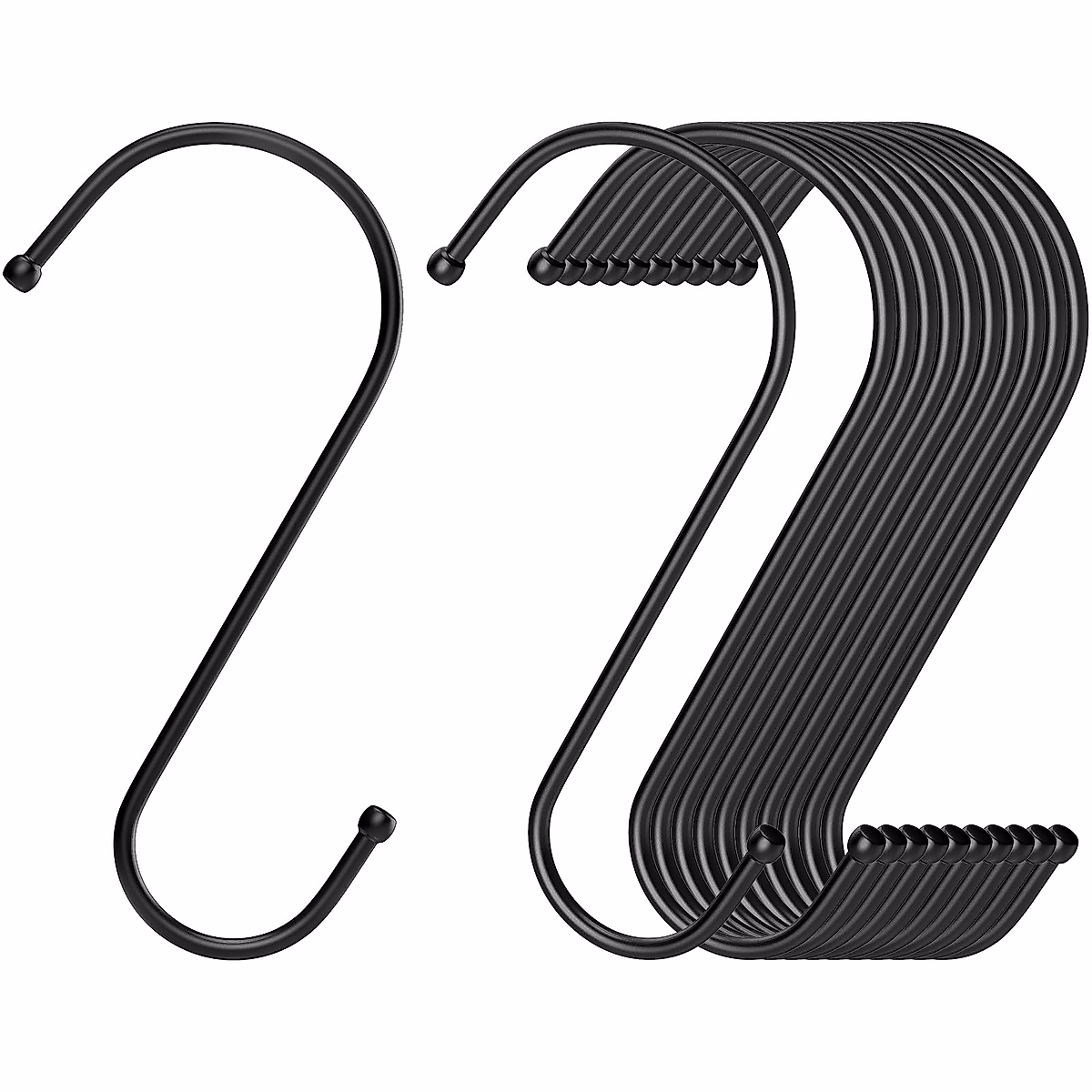 RELBRO S Hooks, 6 Inch Black Large S Hooks Reversible Heavy Duty Metal S Shaped Plant Hooks S Hanging Hooks for Plants Baskets Pots Pans Mugs Pants Bird Feeders Crafts Tools - 12 Pcs