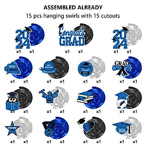 Tifeson Graduation Decorations 2024 Blue - 36 PCS Graduation Party Supplies, Congrats Grad Hanging Swirls Decorations, High School College Graduation Party Decorations Class of 2024 Decor