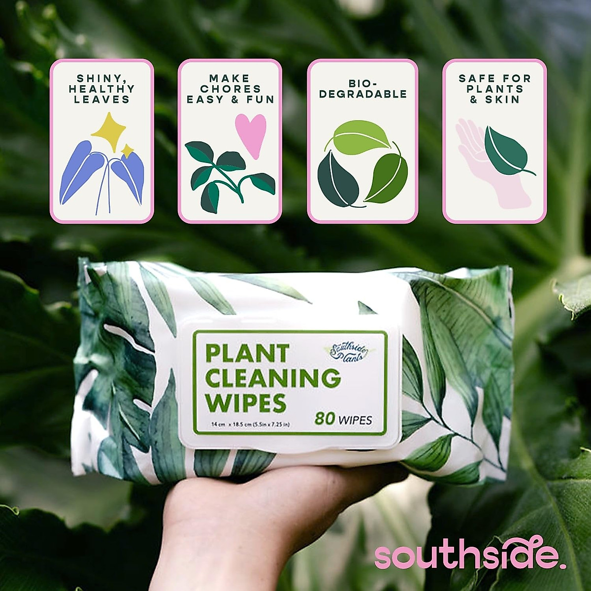 Plant Cleaning Wipes by Southside Plants - Gentle, Plant-Based Wipes for Shiny Leaves and Better Photosynthesis - Unscented, Extra Thick Waffle Weave Leaf Wipes for Indoor & Outdoor Plants - 80 Ct