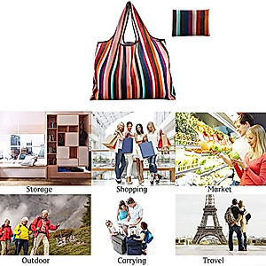 Reusable Grocery Bag Gophra 2 Packs Large Washable Foldable Eco Friendly Nylon Heavy Duty Fits in Pocket Shopping Tote Bag (New Rainbow)