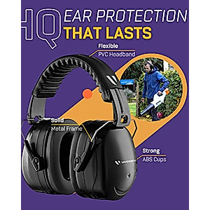 Vanderfields Ear Protection Earmuffs - Shooting Ear Muffs for Noise Cancelling - Passive Reduction for Safety Hearing - Adult Headphones for Lawn Mowing, DIY, Construction, Woodworking -Midnight Black