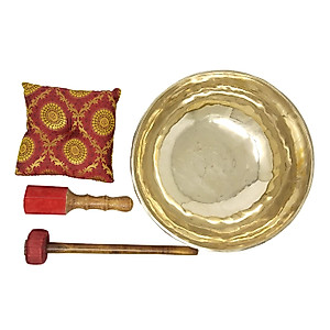 CRAFTSTRIBE 10" Handmade Crown Chatra Tibetan Singing Bowl Meditation Healing Bowl With Mallet And Silk Cushion