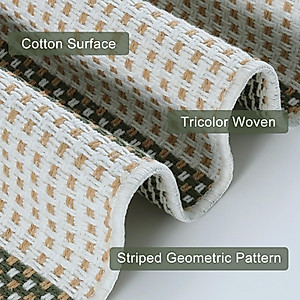 OJIA Green and White Striped Rug 24"x51" Washable Front Door Mat Hand Woven Entry Rug Cotton Indoor Outdoor Rug Small Checkered Rugs for Front Porch Kitchen Entryway Patio Bathroom