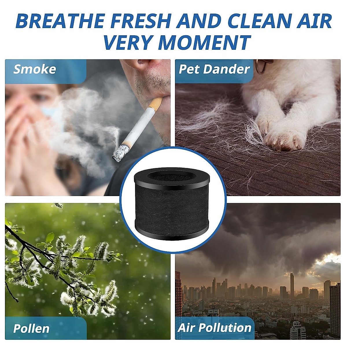 4 Pack TZ-K1 Replacement Filter Compatible with ToLife TZ-K1 Air Puri-fier, MK01 MK06 Air Purifi-ers, 3-in-1 H13 HEPA Filter, Activated Carbon and Pre-filter, 360° Rotating Filter