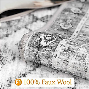 TANVILL Persian Distressed Area Rug 5x7 Machine Washable Rugs for Bedroom, Living Room, Stain Resistant, Non-Slip, Non-Shedding, Grey
