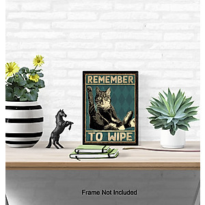 Funny Cat Bathroom Decor - Remember to Wipe Cat Poster - Bathroom Wall Decor - Bathroom Wall Art - Bath Wall Decor - Guest Bathroom Wall Decor - Powder Room Decor - Restroom Decorations - Cat Wall Art