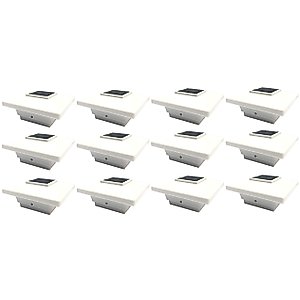 RELIGHTABLE Solar (12-Pack) Low Profile Black/White Will Fit 3.5"X3.5" and 4"x4" Post Deck Cap Fence LED Light (White)
