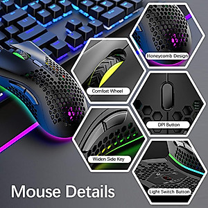 LexonElec M7 Gaming Mouse with RGB Lamp Effect,79G Lightweight Honeycomb Shell,Ultralight Ultraweave Cable,Pixart 3325 12000 DPI PC Gaming Mice for PC Gamers and Xbox and PS4 Users(White)