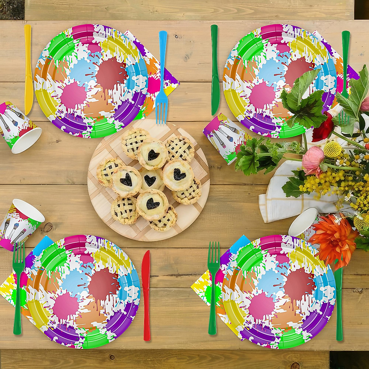 APOWBLS Art Party Decorations Tableware - Paint Party Supplies, Paper Plate, Cup, Napkin, Tablecloth, Cutlery, Art Painting Graffiti Theme Birthday Baby Shower Party Decorations Dinnerware | Serve 24