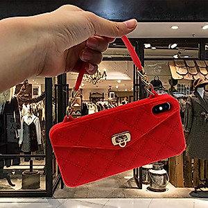 Omio for iPhone XR Handbag Case with Card Holder Wrist Lanyard Soft Silicone Shell for iPhone XR Wallet Case for Women with Strap Shockproof Drop Protection Noble Luxury Cover for iPhone XR Case Red