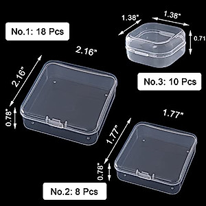 36 Pcs Mixed Sizes Mini Clear Plastic Containers for Bead Organizer and Storage, Craft Storage Boxes with Hinged Lids, Small Transparent Storage Containers for Jewelry Diamond Art Screws Small Parts