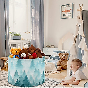 visesunny Storage Basket Blue Forest Nursery Hamper Canvas Fabric Toy Storage Organizer Bin Waterproof Storage Box Laundry Basket for Kid Rooms,Playroom,Shelves,Toy Basket,Gift Basket