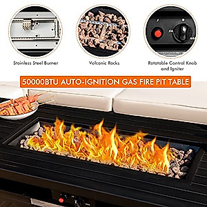 Giantex 57’’ Gas Fire Table, Rectangular Outdoor Patio Propane Firepit Table, 50,000 BTU Auto-Ignition Propane Fire Pit with Lid and Lava Rocks, Suitable for Poolside, Garden, Balcony, Black
