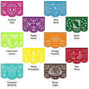 CLOVER CUTS, 50 Multi-Colored Felt Papel Picado Banners, Fiesta Party Decorations, Cinco de Mayo Decorations, Día de Los Muertos Decorations