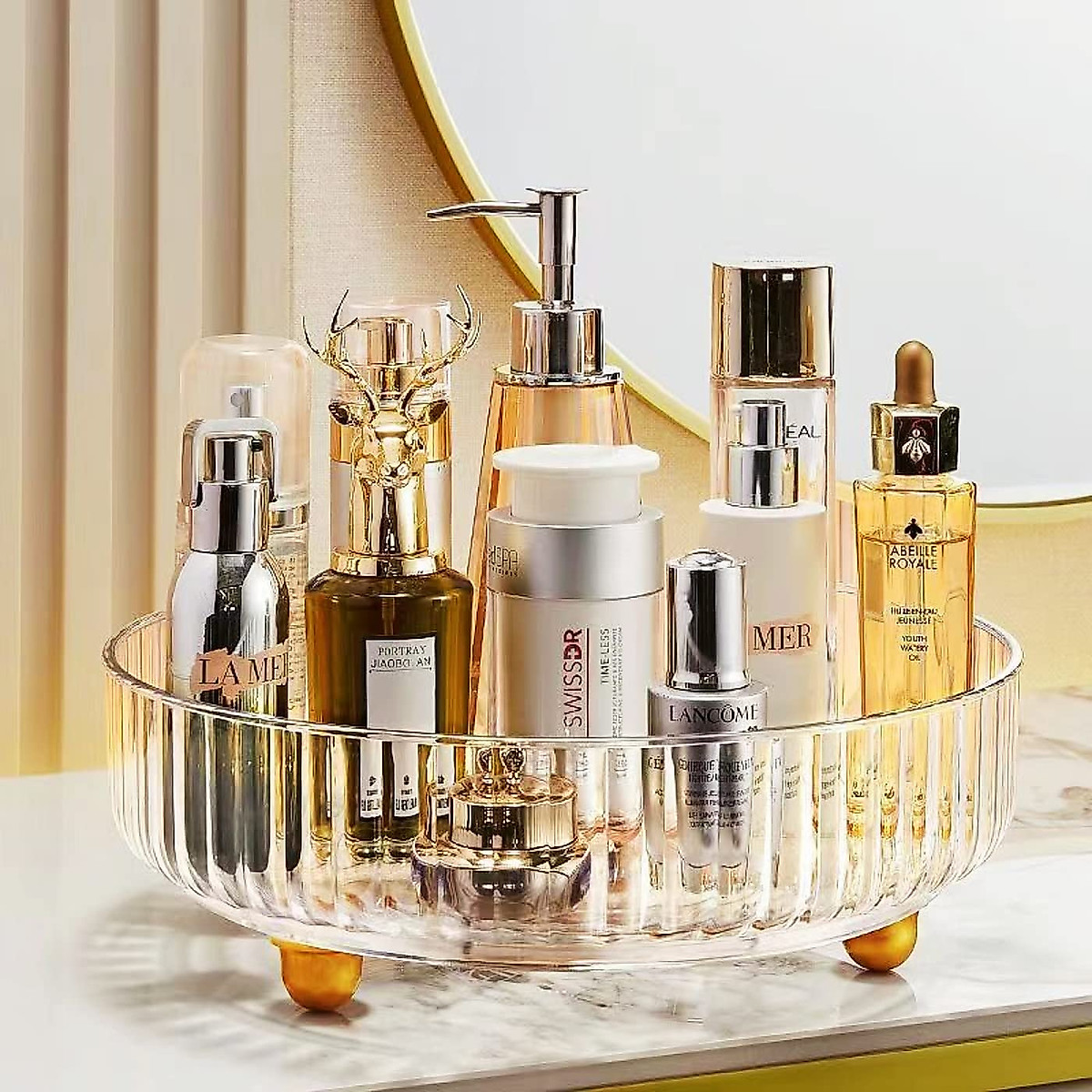 Lazy Susan Organizer with Gold Non-Slip Base,11Inch Makeup Perfume Organizer, Turntable Organizer for Cabinet, Round Spinning Organization for Pantry, Fridge, Countertop, Condiments