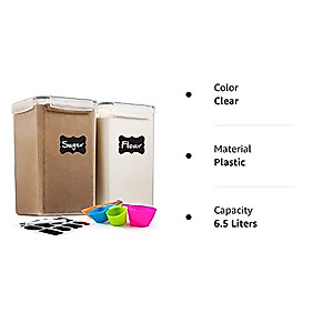 2 Pack Extra Large Airtight Food Storage Containers - 6.5L / 220 Oz BPA Free Clear Plastic Kitchen and Pantry Organization for Flour, Sugar, Rice & Baking Supply - Labels, Marker & Spoon Set