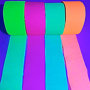 800feet Blacklight Party Streamer Decorations 8 Rolls Glow Crepe Paper UV Reactive Fluorescent Neon Paper Streamers Glow Party Supplies and Decorations for Wedding, Birthday, Neon Party, Fiesta Party