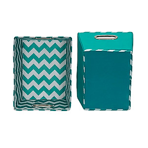 Household Essentials 70-1 Small Tapered Decorative Storage Bins | 2 Pack Set Cubby Baskets | Aqua Chevron