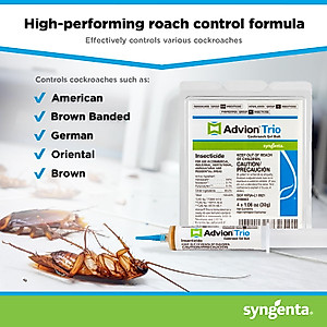Advion Trio Cockroach Gel Bait, 4 Tubes x 30-Grams, 1 Plunger and 2 Tips, Formulated with 0.6% Indoxacarb, 0.1% Novaluron and 0.1% Pyriproxyfen, Ready-to-Use Roach Killer for Indoor and Outdoor Use