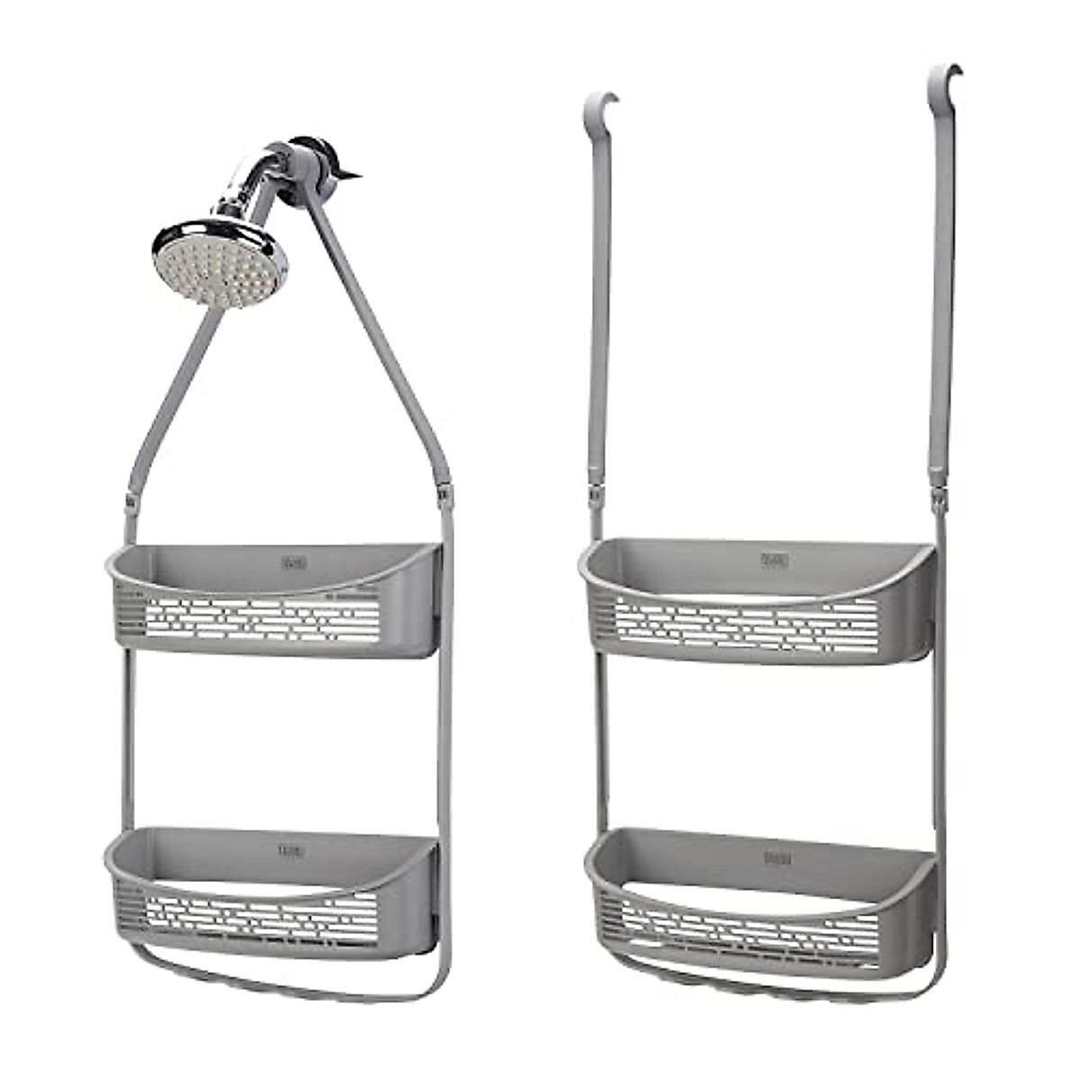 BLACK+DECKER 2-Way Convertible Hanging Anti-Swing Shower Caddy, 2 Way Adjustable Arm, Over The Door, Loofah & Razor Hooks, Storage & Organization, Large and Small Bottles and More, Grey