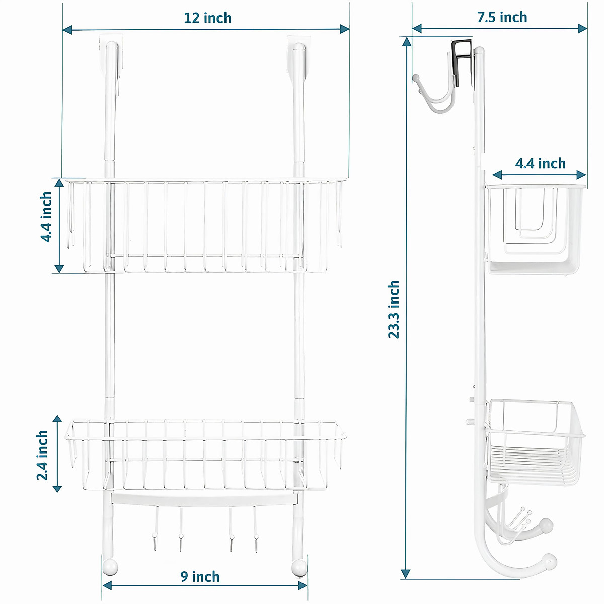 smartpeas Hanging Shower Shelf In White – 3 X Shower Shelf Levels – 85,5 X 30 X 11 Cm – Stainless Steel – Shower Caddy With No Drilling Required + 2 Stainless Steel Adhesive Hooks!
