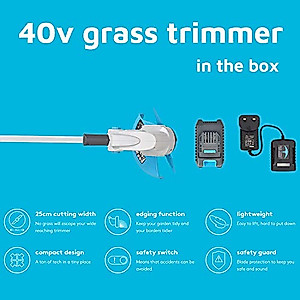 40V Cordless String Trimmers Kit Lightweight Grass Trimmer & Edger Weed Trimmer Alu Foldable Shaft for Garden, Including 6 Spare Blades, 1pc Battery & Charger