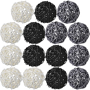 Since 15 Pieces 2inch Black White Grey Wicker Rattan Balls Sphere Orbs Vase Fillers for Christmas Party Wedding Baby Shower Garden Hanging Decor Aromatherapy Accessories