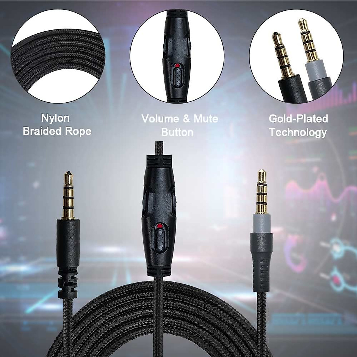 QJYTH Replacement Cable Cord Compatible with Kingston Hyperx Cloud Alpha and Cloud Mix Gaming Headset, Headset Audio 3.5mm Cable with Inline Mute & Volume Control (No Inline Mic, Black)