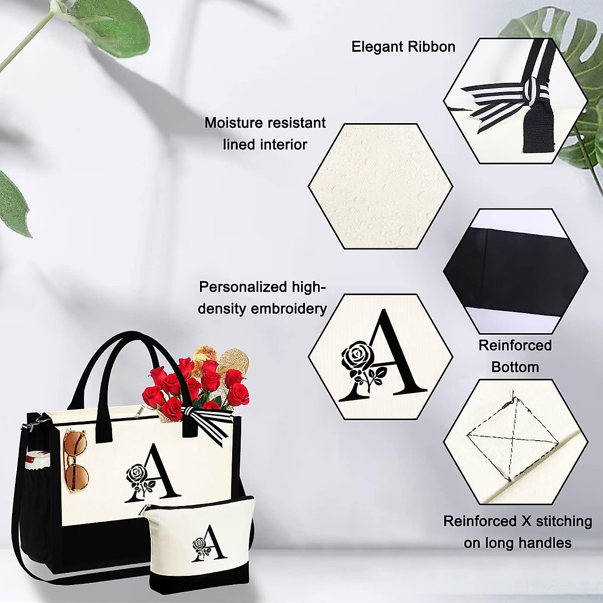 YOOLIFE Gifts for Women, Birthday Gifts for Women, Teacher Gifts, Birthday Gifts for Her Friend Teacher Mom Sister, Gifts for Women, Wife Gift, M Initial Tote Bag