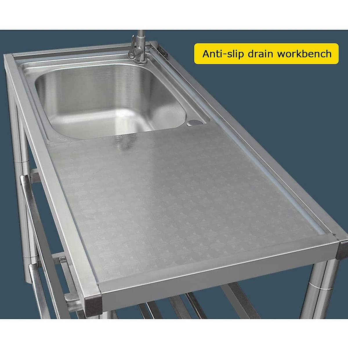 KITCHEN SINK Laundry sink/outdoor station with hose hook up, portable for washing hands, commercial restaurant utility fish cleaning table,stainless steel faucet, 39.4x17.7x31.5in/100x45x80cm