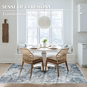 Deerly 3x5 Washable Bedroom Rug Indoor Non-Slip, Modern Abstract Area Rug, 3x5 Washable Bathroom Carpet for Front Door Entrance Kitchen Laundry Room Bath Office, Blue/Grey/White